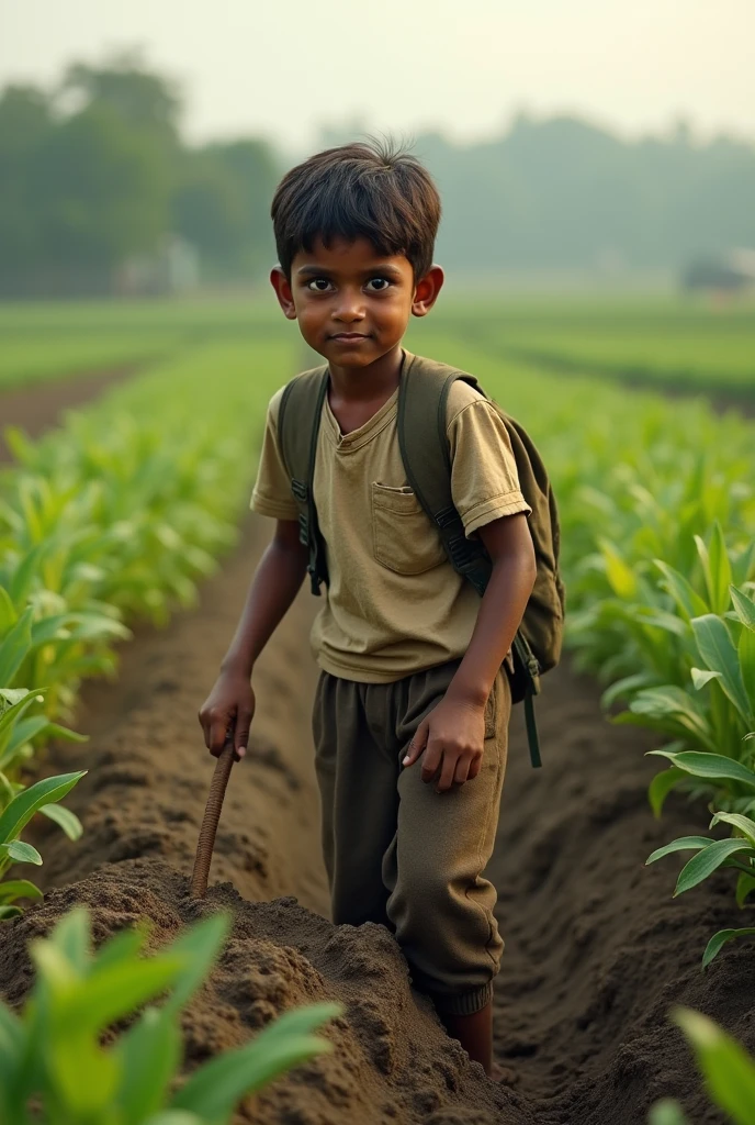 Indian poor student hard works in farm after schooling. - SeaArt AI
