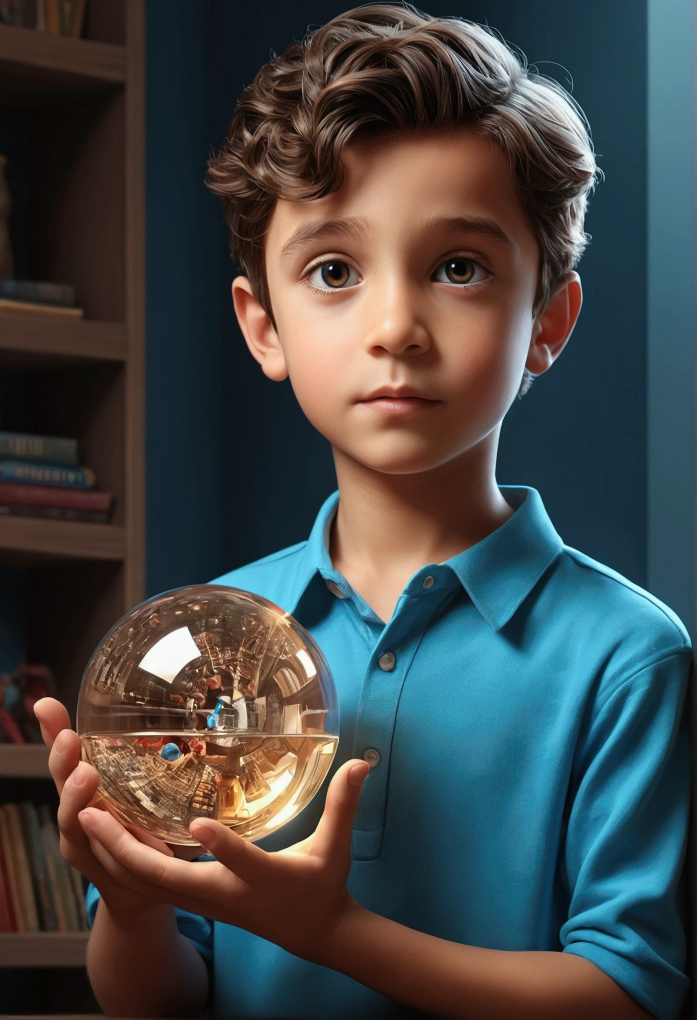 With one big hand extended wide open he holds a very small handsome ...