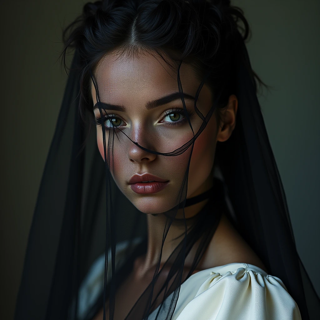The image is a portrait of a person, the face of whom is partially ...