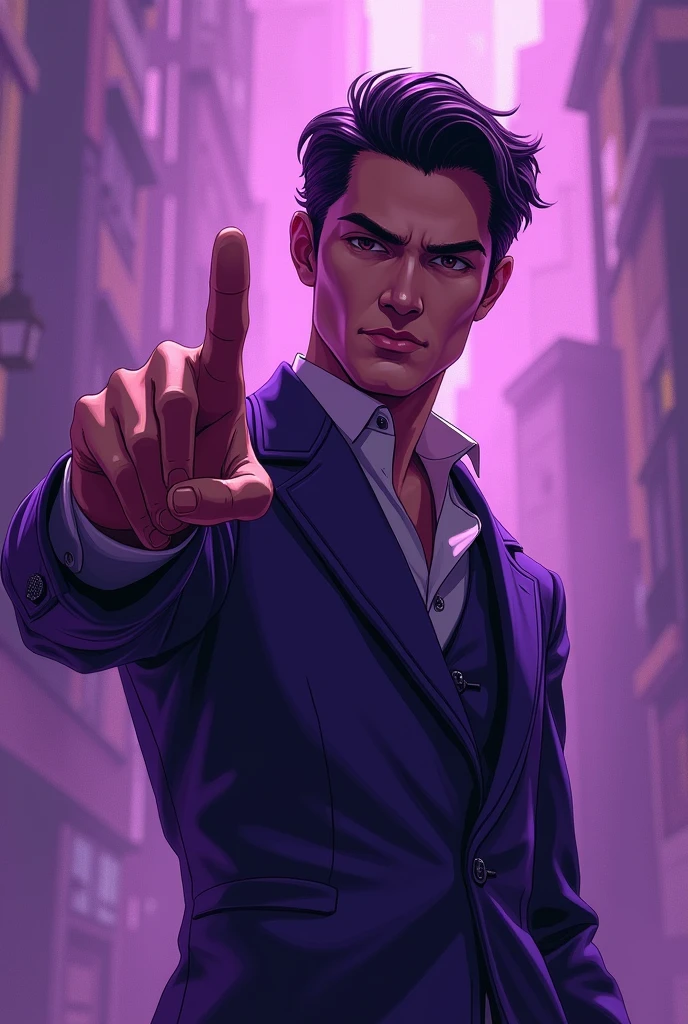 Jose rizal using hollow purple technique pointing to his enemy - SeaArt AI