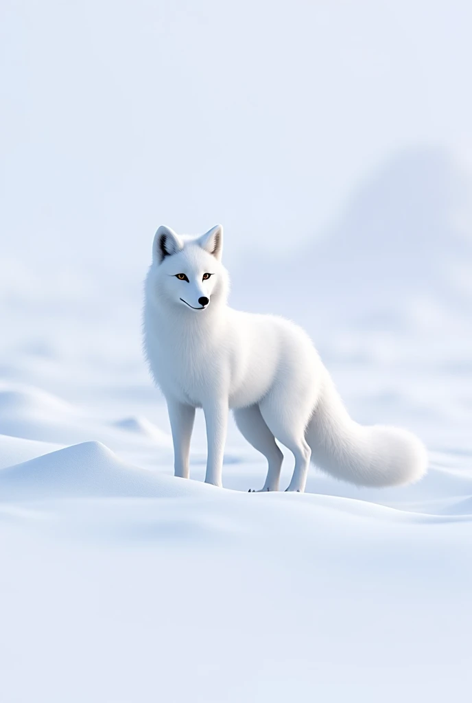 An arctic fox, standing in the snow, its pure white fur sparkling in ...