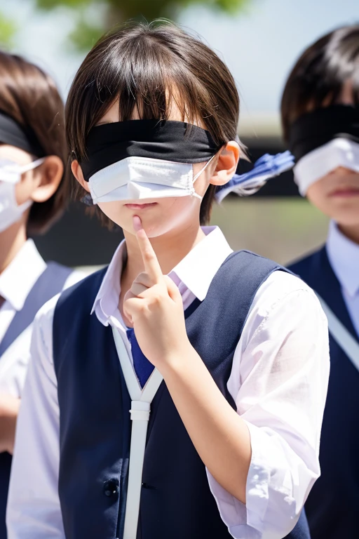 Blindfold、Primary school students、Blindfold、boy、Graduation Ceremony ...