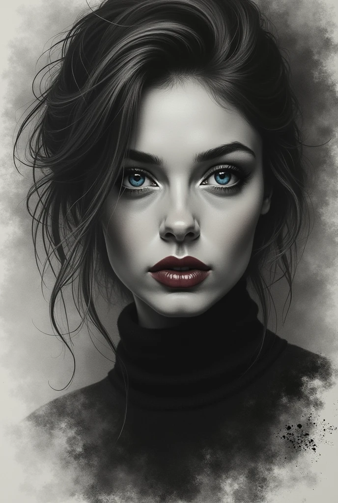 A moody and atmospheric charcoal drawing of a beautiful young woman ...