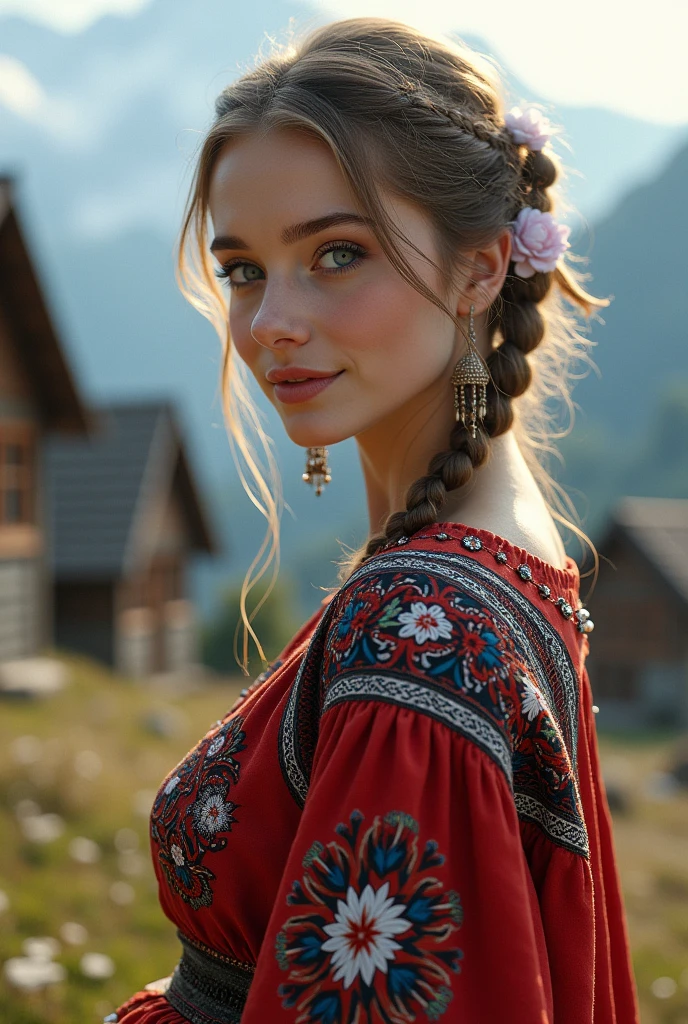 Young Ukrainian woman standing, wearing Ukrainian national costume ...