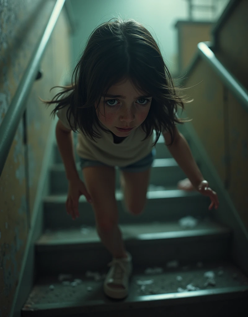 A crying girl running up the stairs,1girl,detailed eyes,detailed face ...