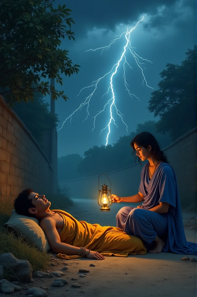 Upagupta ,the disciple of Buddha wearing sage clothes, is lying on the ...