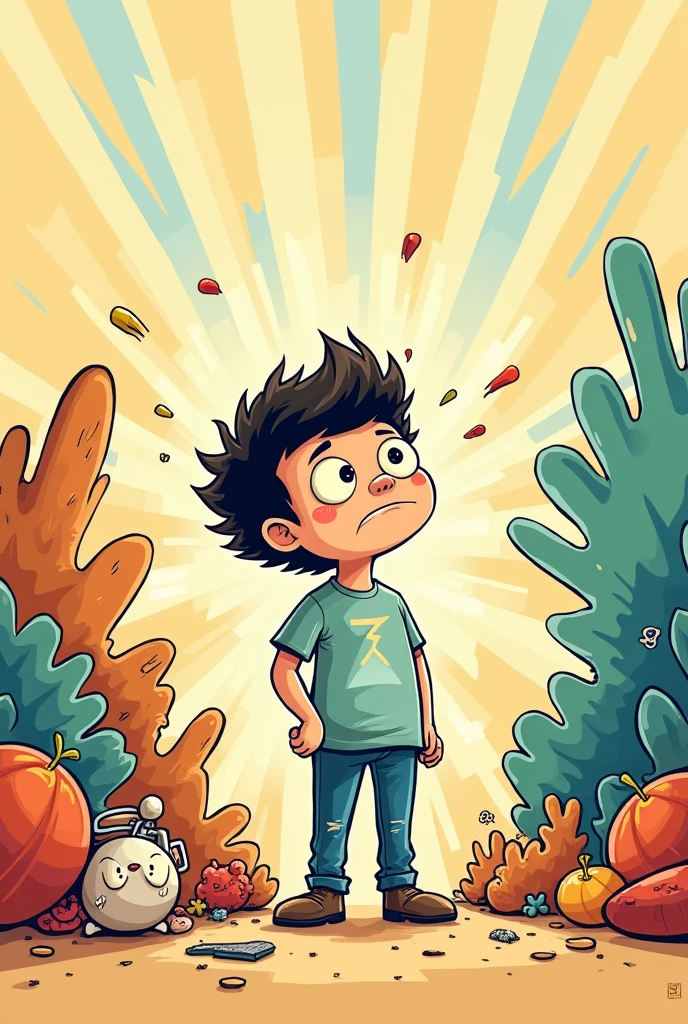 Give me some scene as a simple drawing cartoon showing the ...