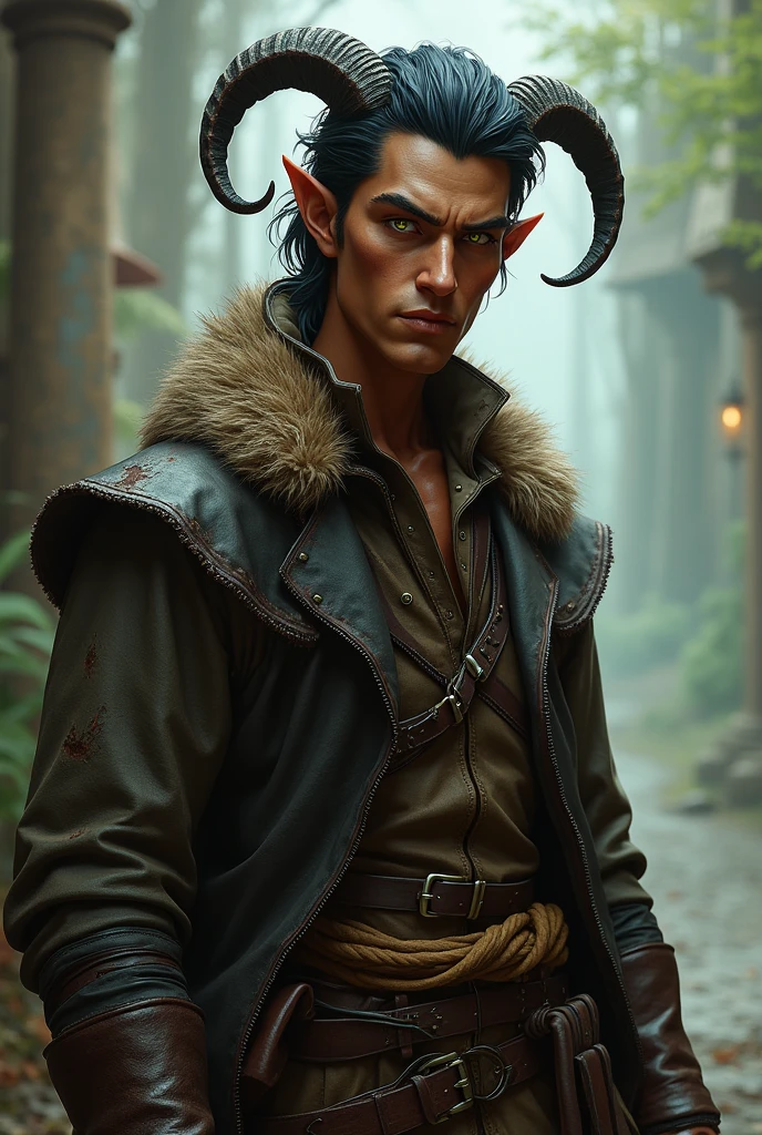 And a character for RPG a male Tiefling with 20 years, brown skinned ...