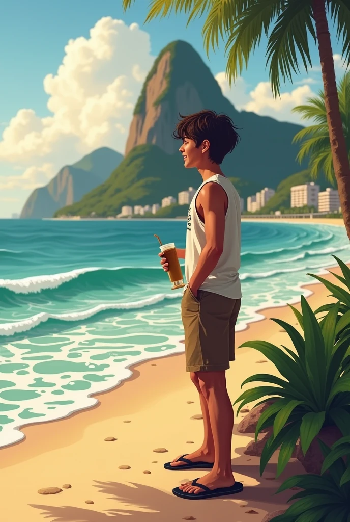 A teenage boy from Rio de Janeiro, with a laid-back expression - SeaArt AI