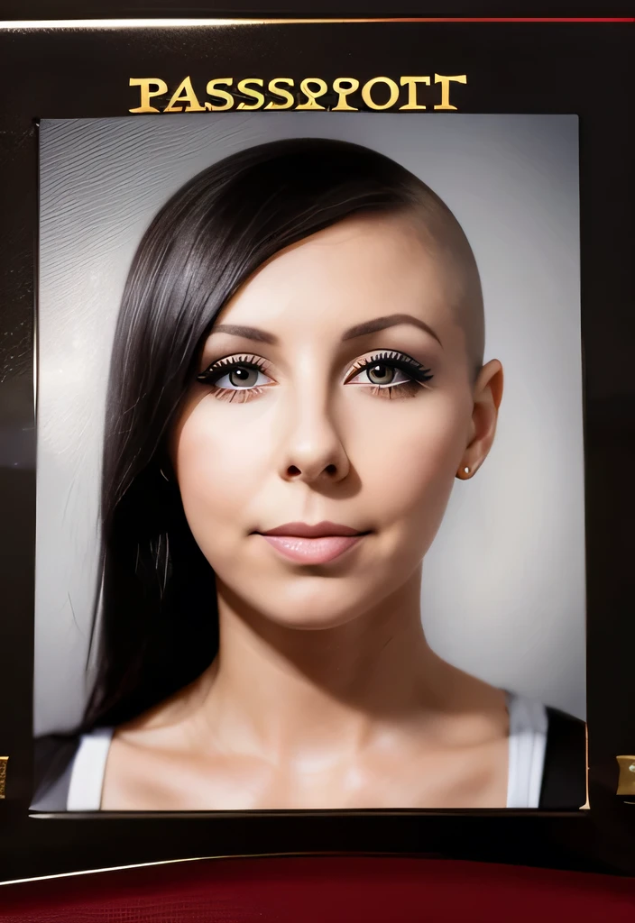 A close up of a woman with a bald head and a passport - SeaArt AI