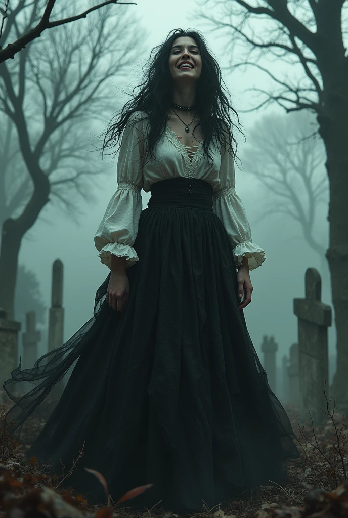 A witch woman with long messy hair wearing a hunchback a long BLACK AND ...