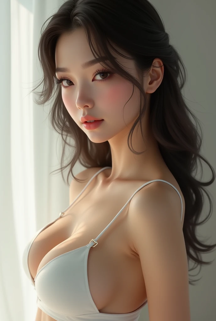 Arafed woman in a white bra posing for a picture, digital art by Russell Dongjun - SeaArt AI