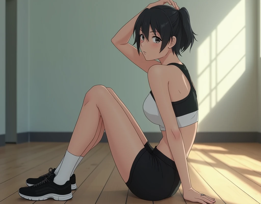 Realistic glowing skin, (発Sweat:1.8),sitting backwards,Look back at your face - SeaArt AI