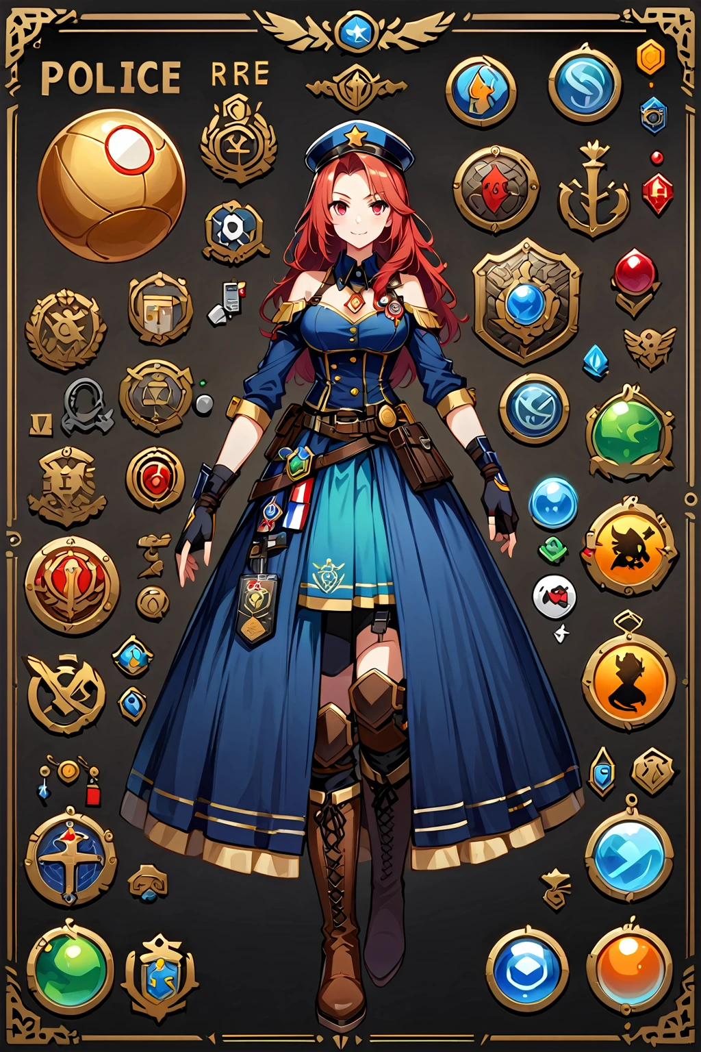 Framed Presentation of a police, woman character design sheet for a ...