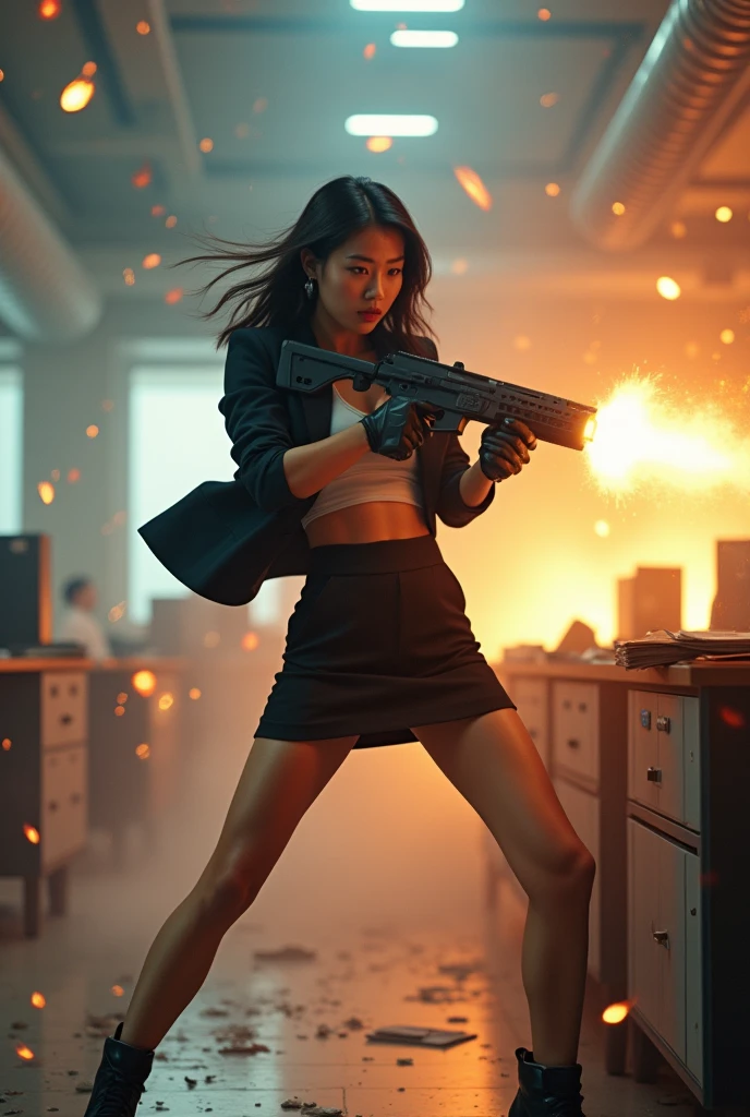 Beautiful chinese office lady mini skirt realistic machine gun toting ...