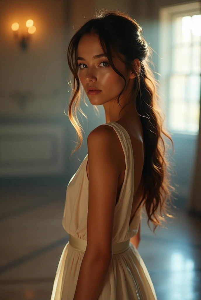 Fot, taken from a distance seen full length, Female model, She is very ...