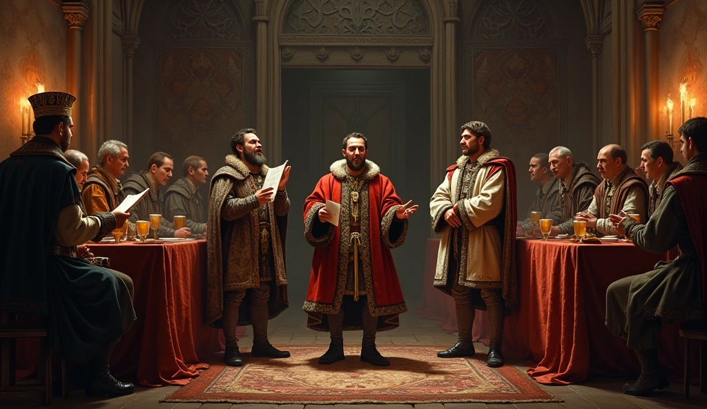 A dramatic illustration capturing the tense moment when Edward III ...