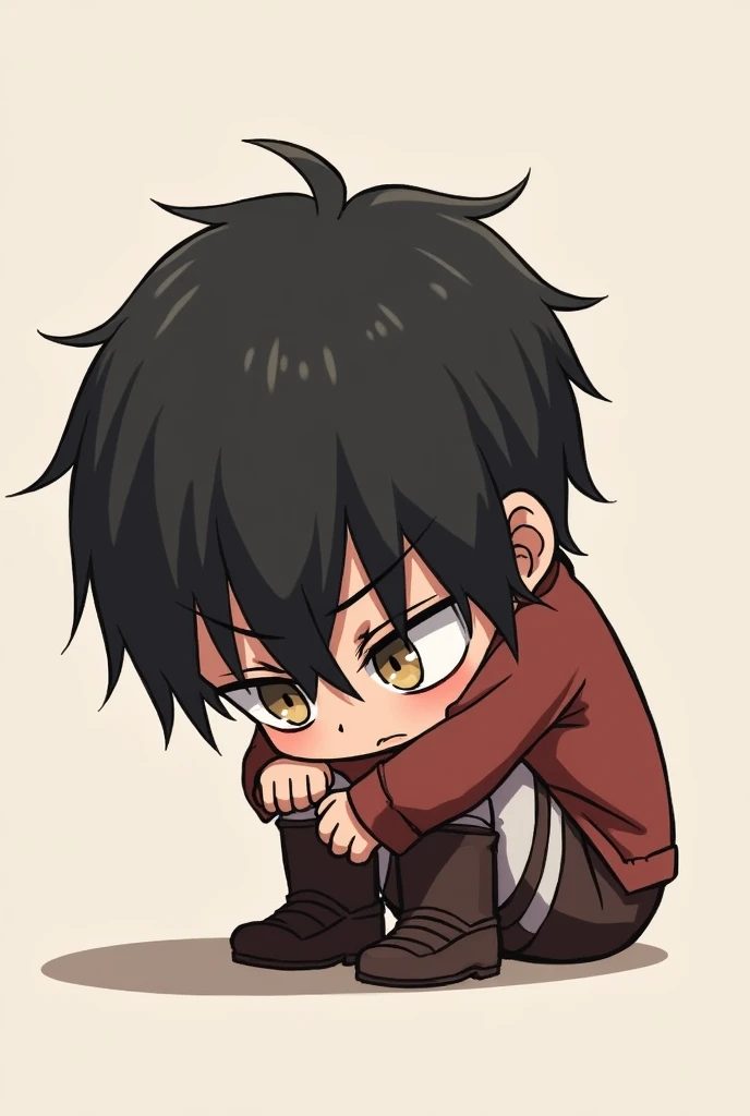 Create a chibi character of eren crying with his face on his knees Very ...