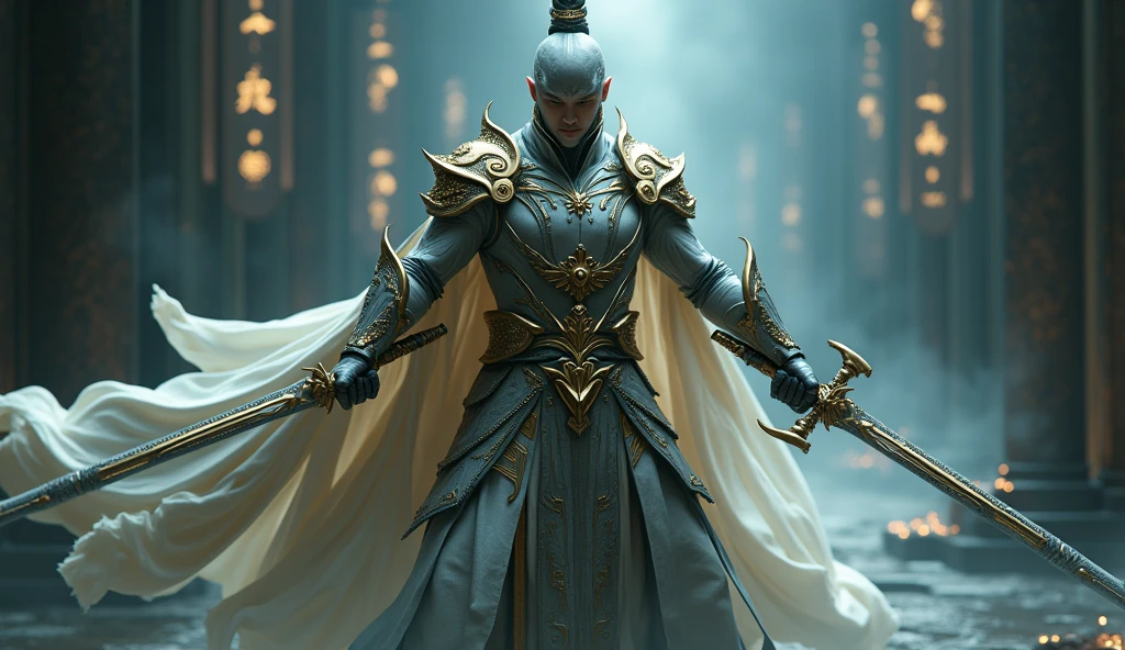 Alien technology martial arts costumes, fashion photography,silver gold ...