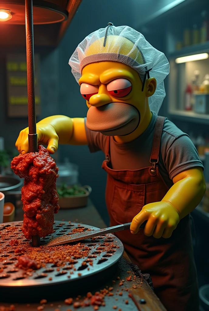 Make a dark-skinned Homer, light-skinned, being a taco maker cutting ...
