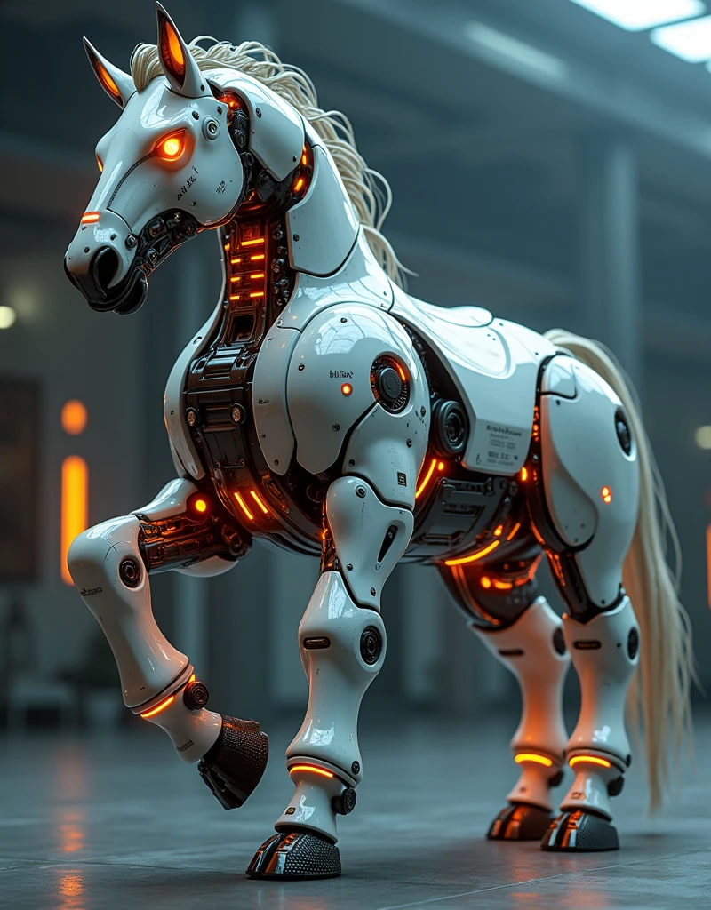 A photo of a mecha robo centaur, human like upper body, horse lower ...