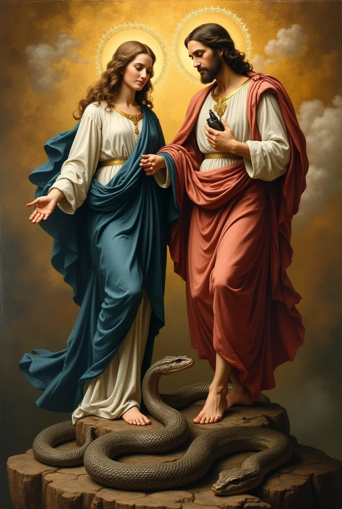 Jesus and Mary stepping on the serpent - SeaArt AI