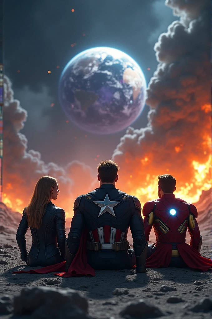 Captain America and Thor and iron Man sitting on moon and see a fire ...