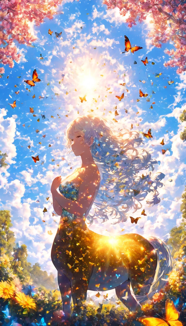 Masterpiece, 1 centaur, looking up at the sky), (Many butterflies ...