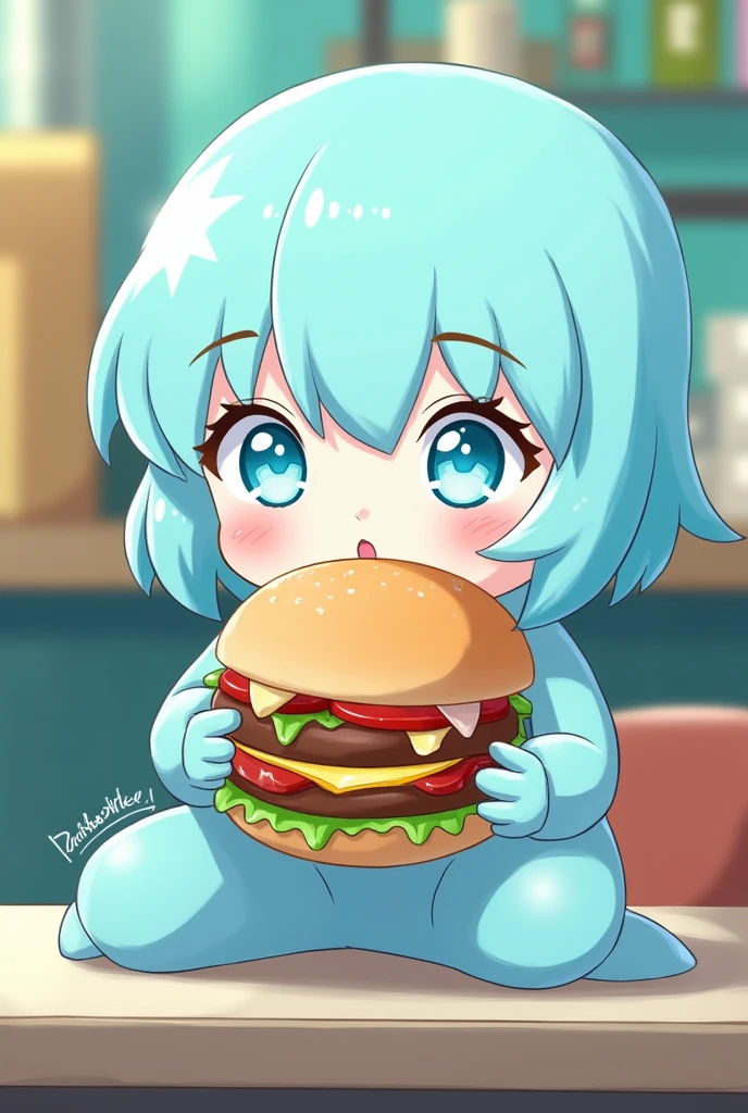 Phosphophyllite with a burger, anime style - SeaArt AI