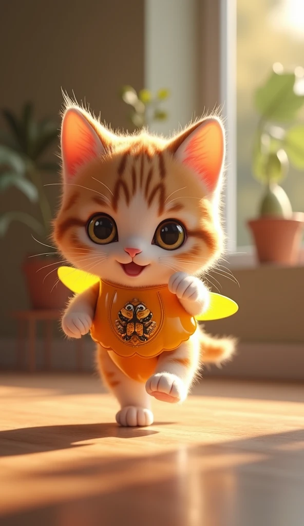 3D cute calico kitten character、Wearing a happy cicada costume - SeaArt AI