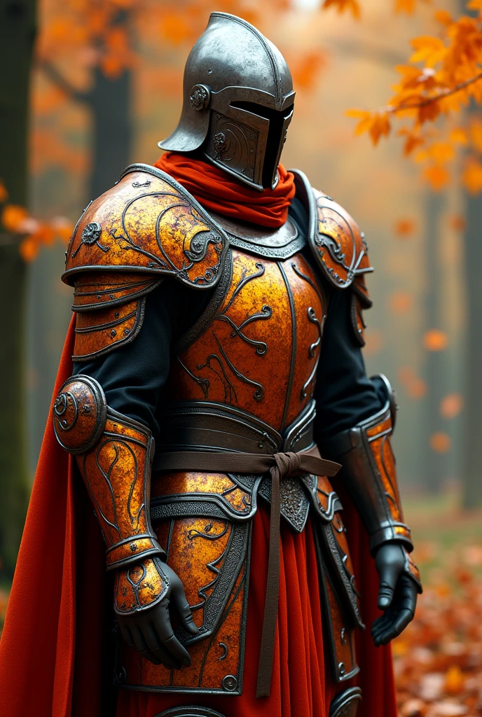 A warrior with armor that reflects the changing colors of the leaves ...