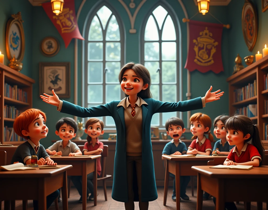 Horizontal image of an elementary school classroom with a teacher in ...