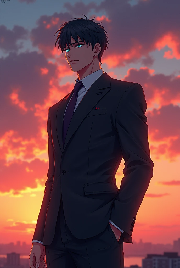 Anime character, masculine, 1.87 height, dull crystal blue eye color ...