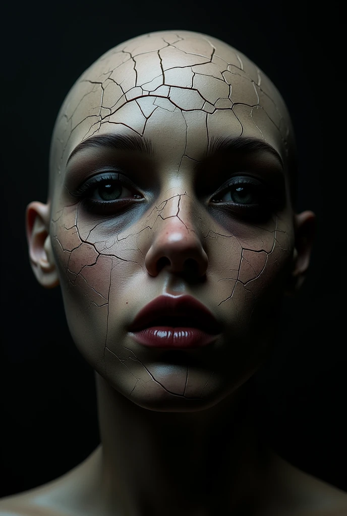 Create a image of a human face in dark tone colour skin made of broken ...