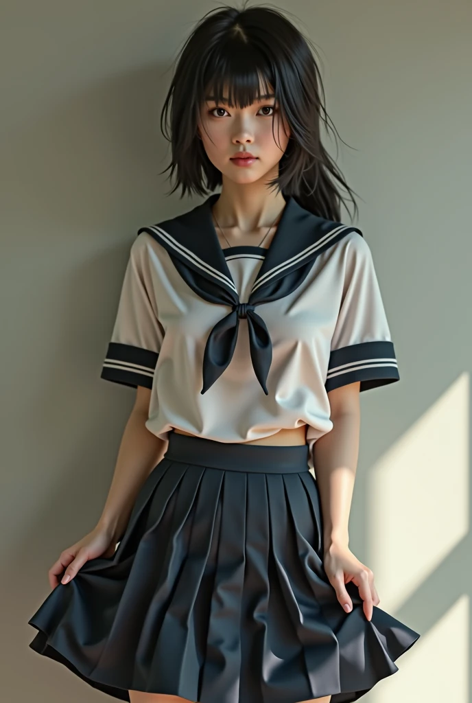 Realistic boyish uniform skirt lifted up temptation - SeaArt AI