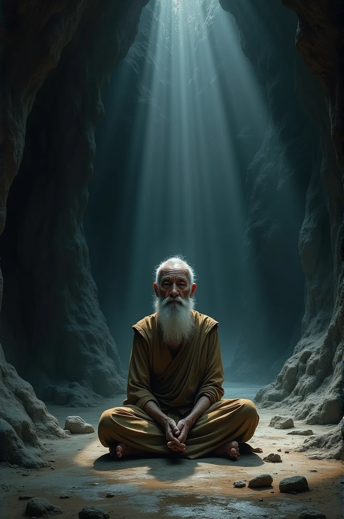 Full lenght Imagine this is a scene from a movie. An old monk with a ...
