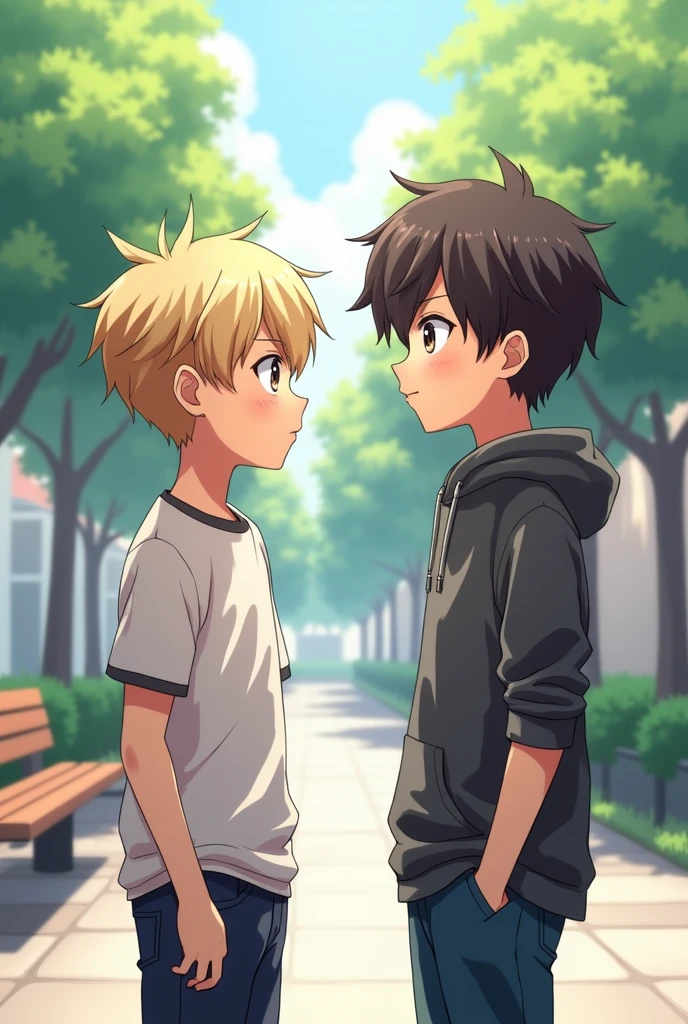 2 boys talking to each other anime photo - SeaArt AI