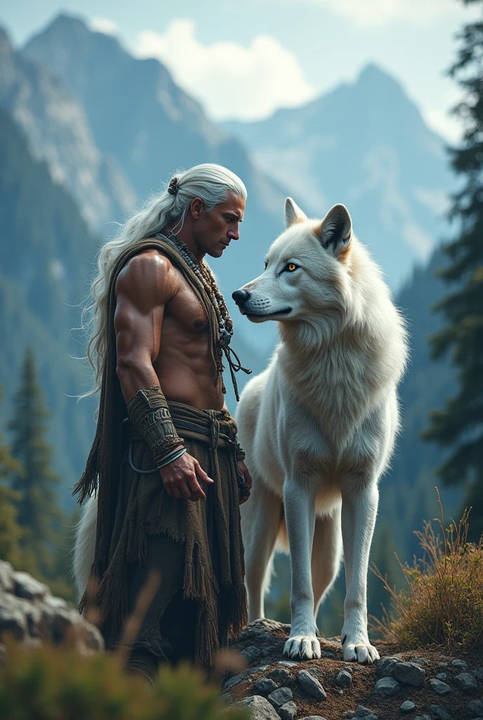 White man with wolf to be her soulmate - SeaArt AI