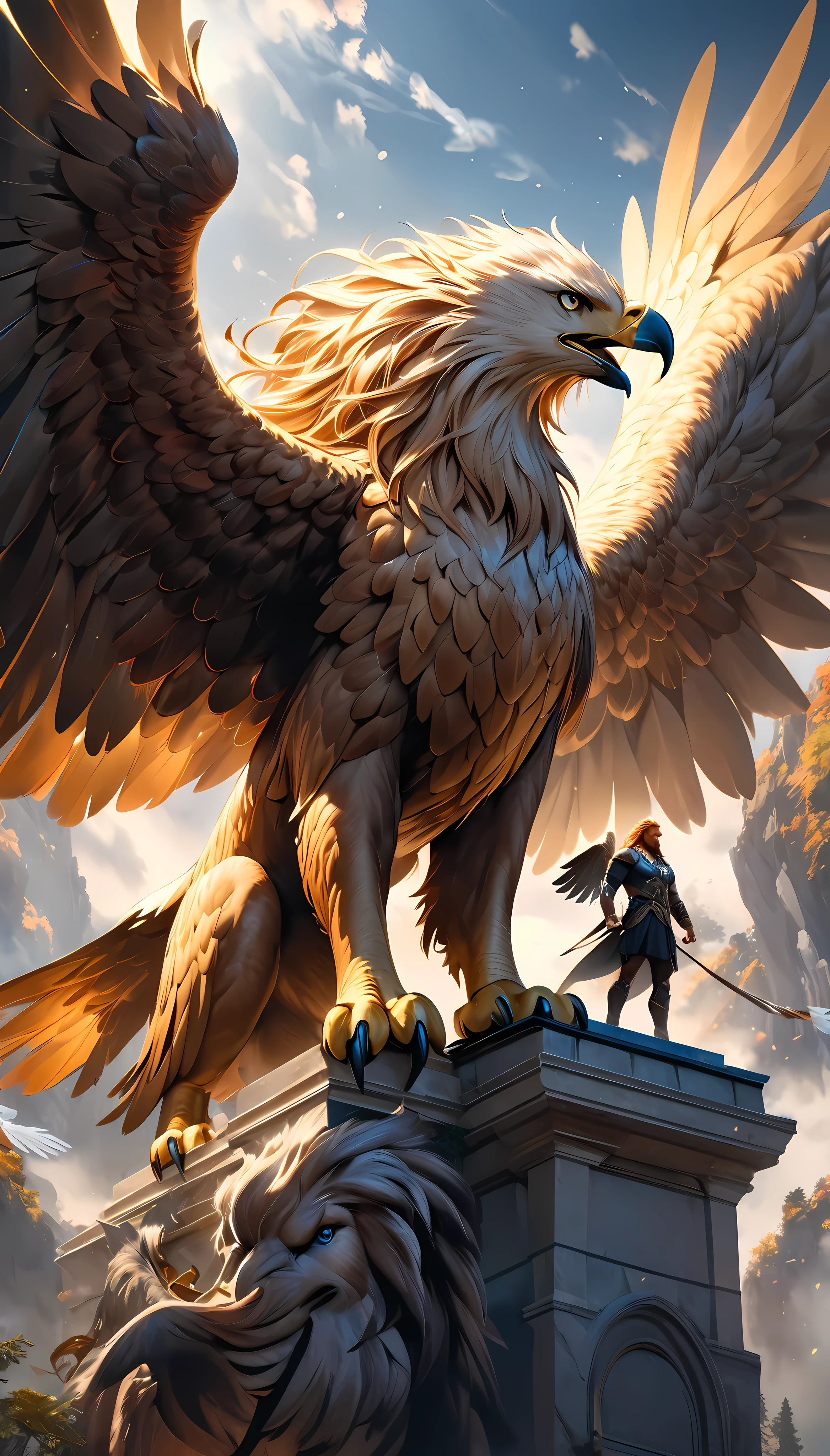 A majestic, legendary griffin, with the head of an eagle, the mane of a ...