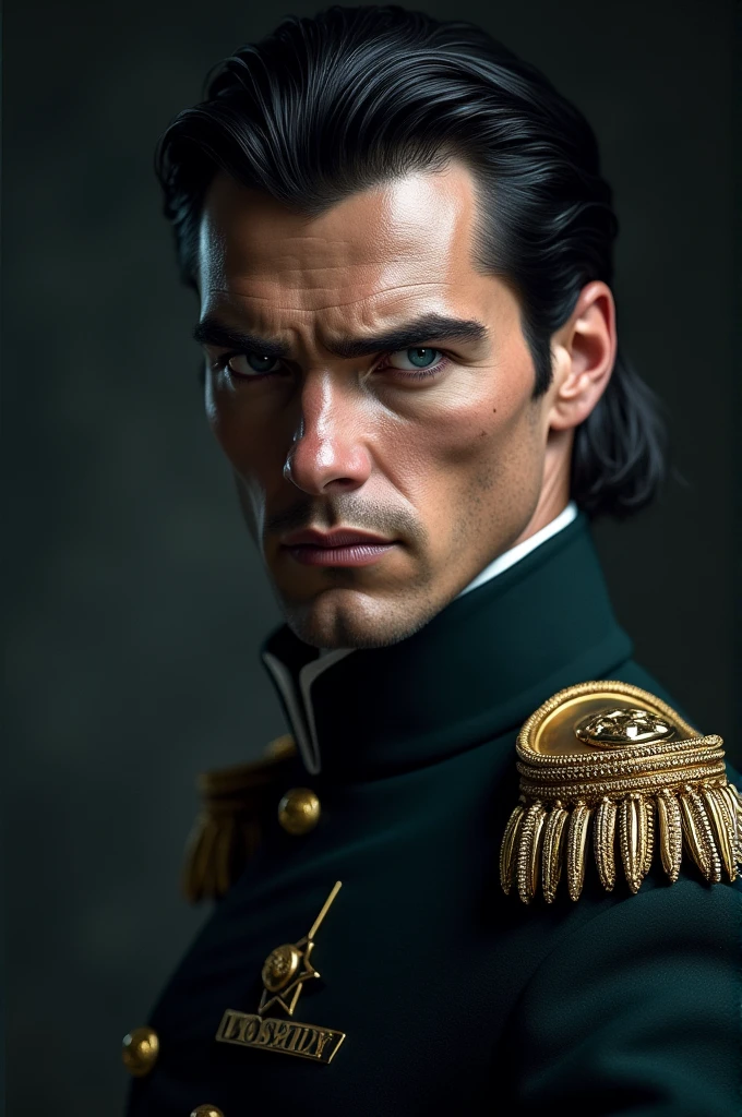 A very handsome prince with black hair and blue eyes and a scary look ...