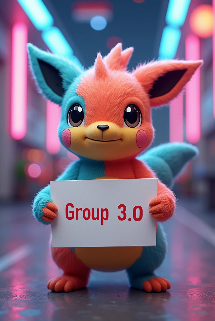 A pokemon holding a sign saying GROUP 3.0 - SeaArt AI