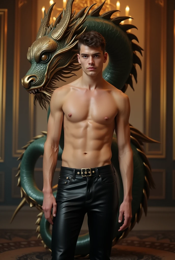 A young handsome beautiful slim shirtless white skin singer black ...