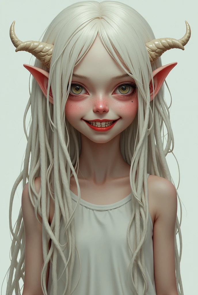 1 fille,blushed, very long hair, Croc, Corne, white dreadlocks hair ...