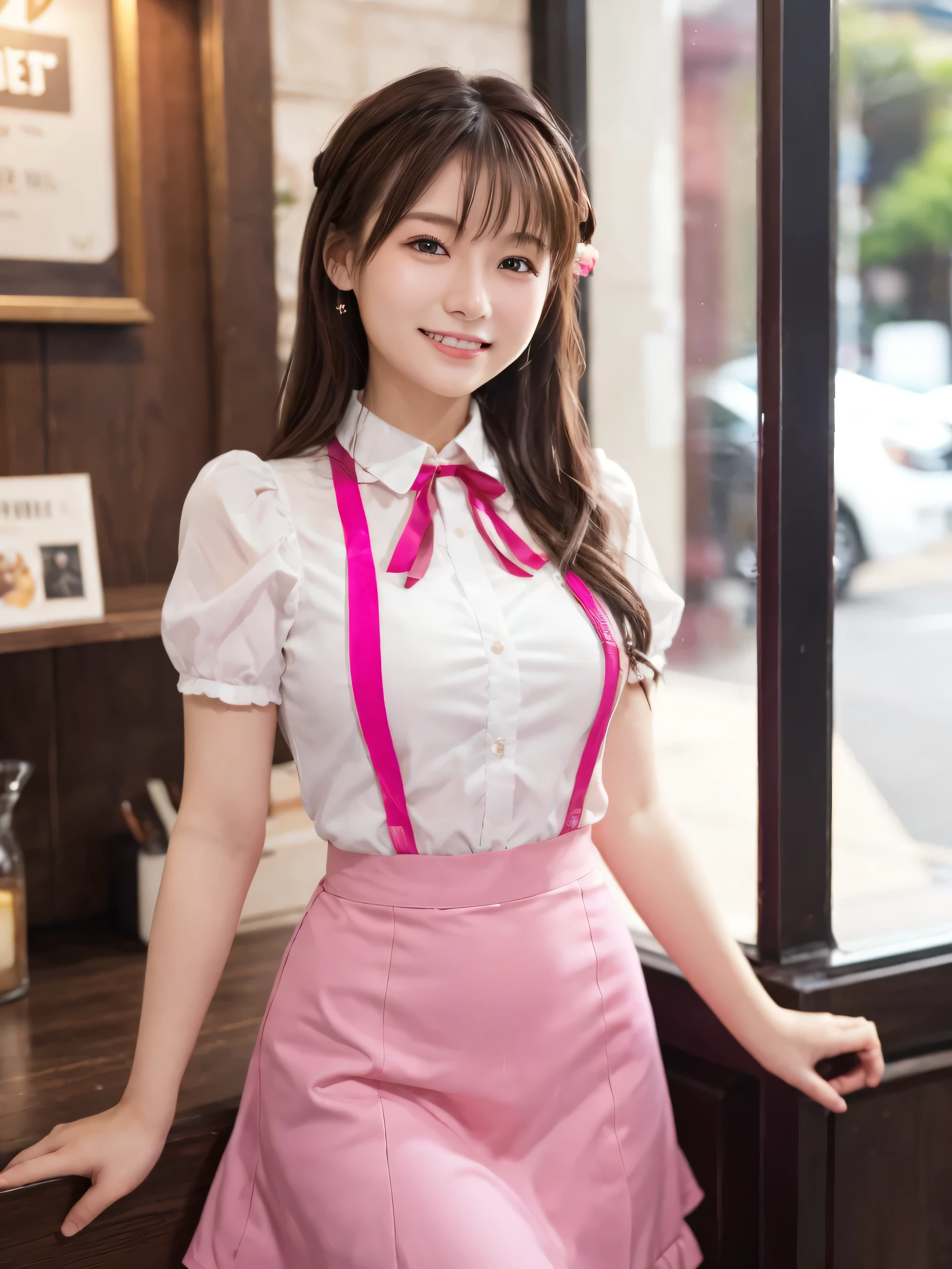 ピンクのスカートをはいて写真を撮る女性のクローズアップ - SeaArt AI