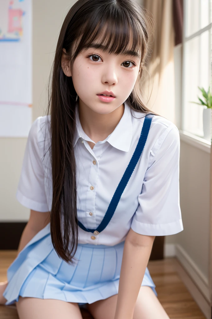 (nsfw:1),open,junior high school student,school uniform,bra,panties - SeaArt AI