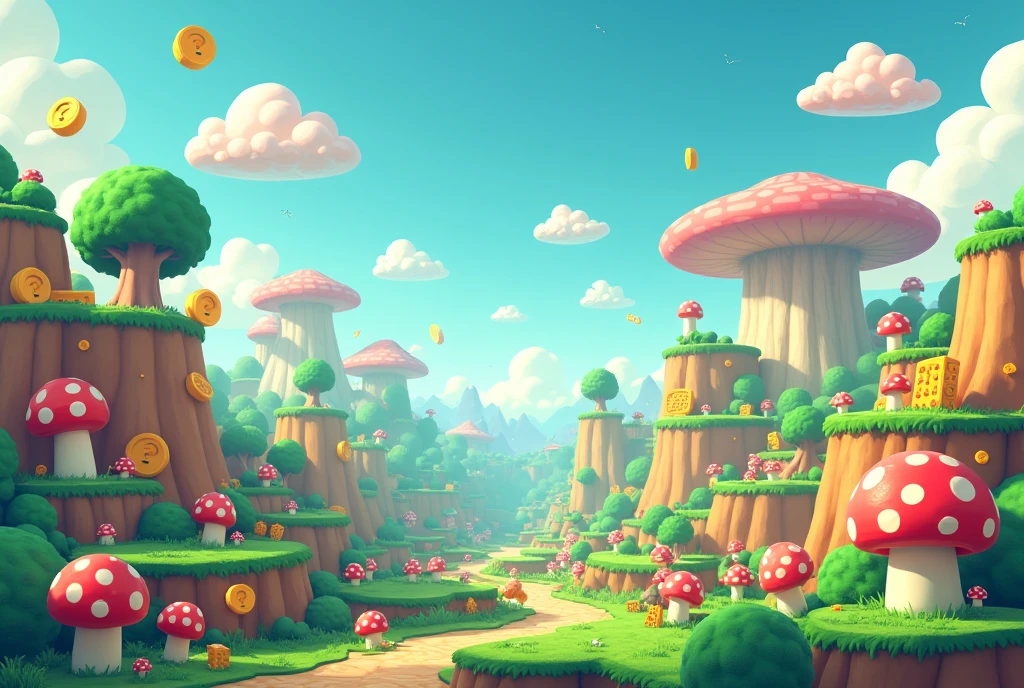 Background game, mario 2d style refrences, no characters - SeaArt AI