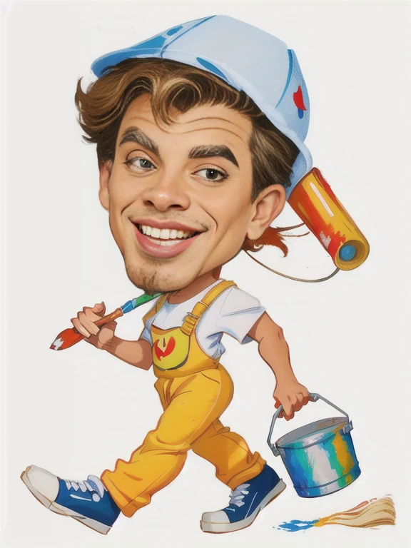 Cartoon man with a paint roller and a bucket of paint, professional ...