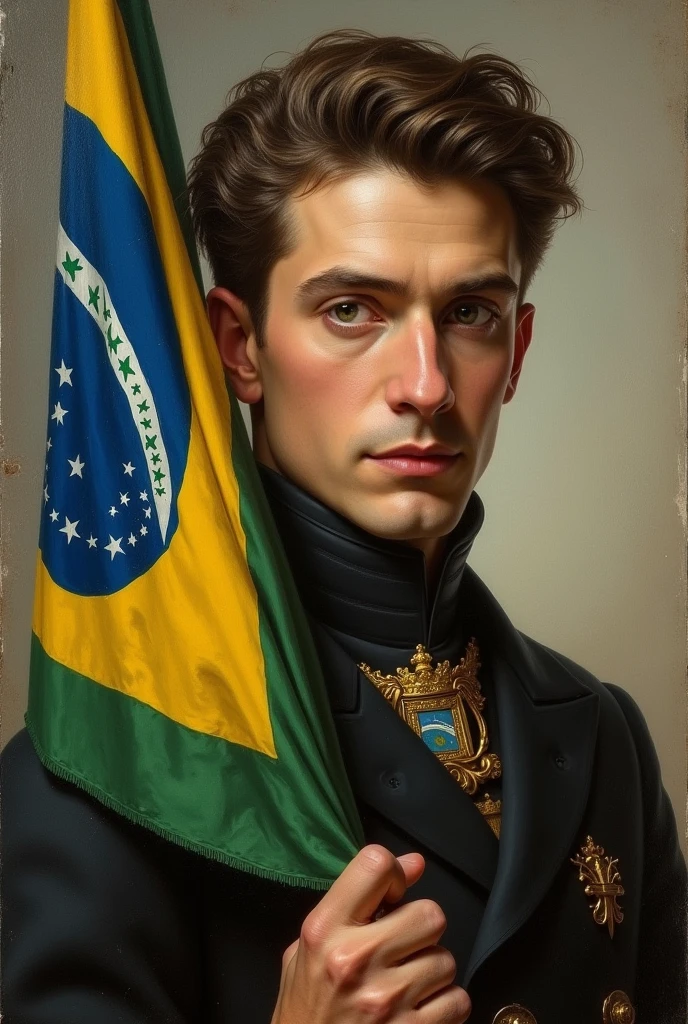 Make the face of Dom Pedro 1 with a hand holding the Brazilian flag ...