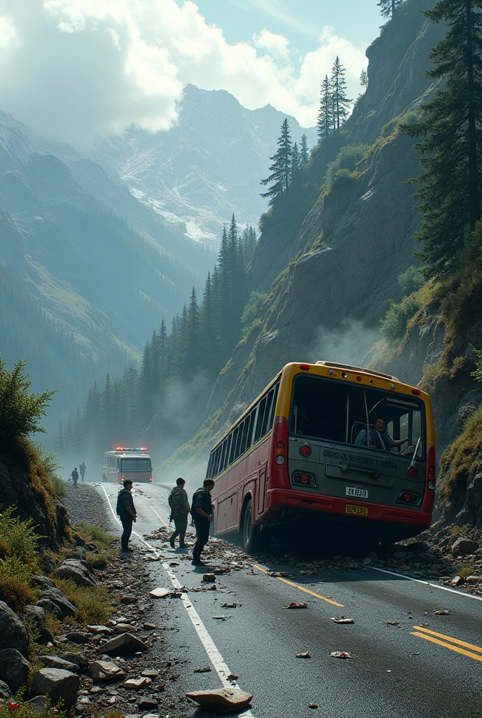 Bus accident in mountain - SeaArt AI