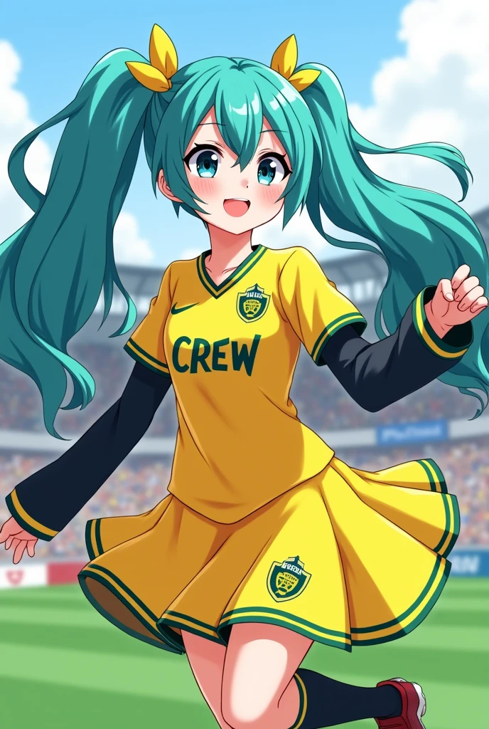 Columbus crew miku. Layered skirt. Yellow a-line jersey. Yellow hair ...